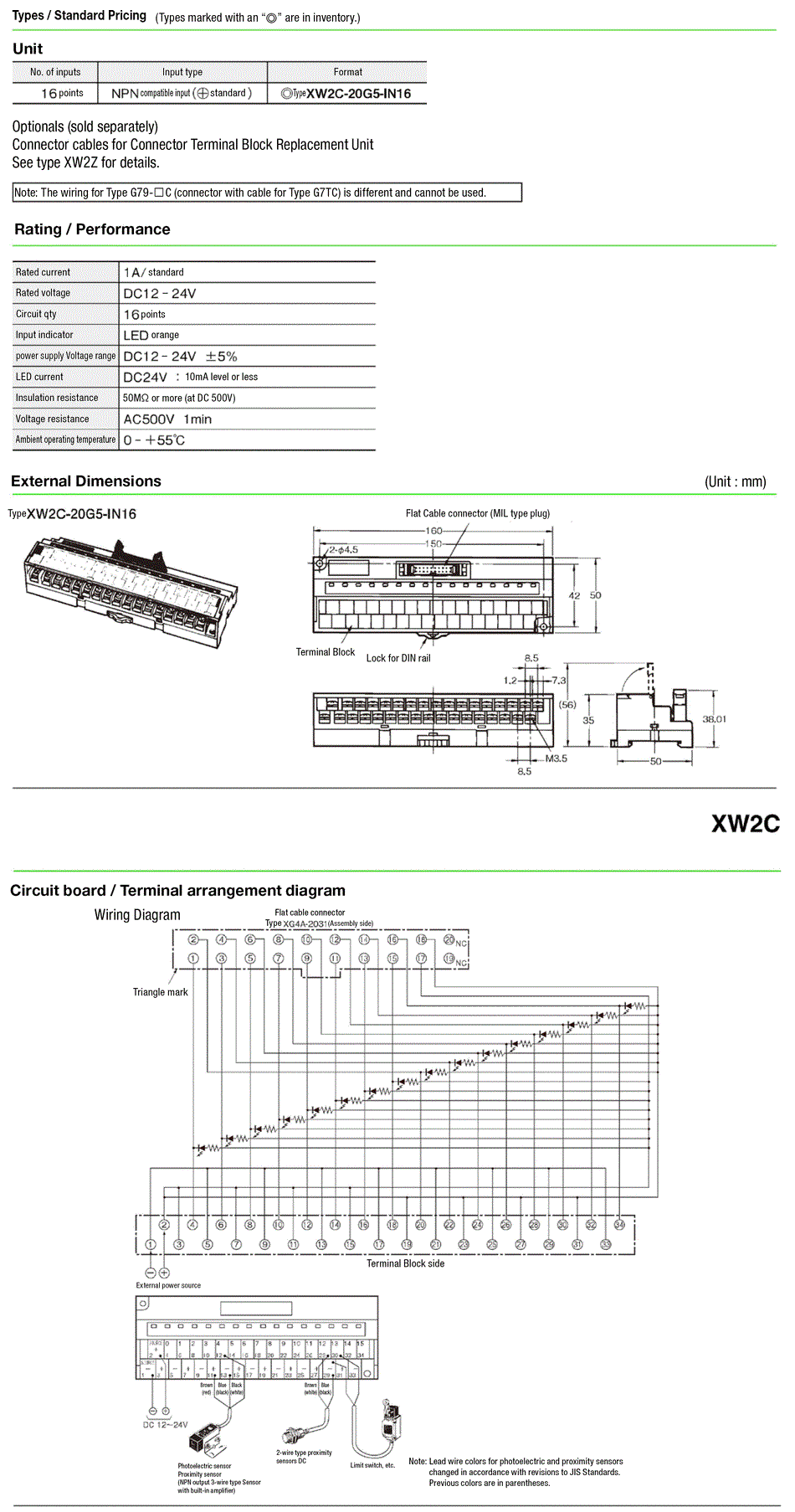 Connector Terminal Block Conversion Unit (Common Type) XW2C-20G5-IN16 ...